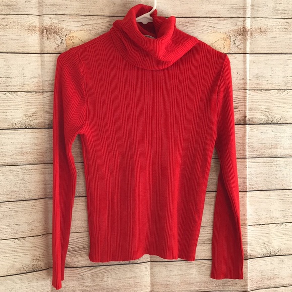 Vintage | Tops | Red Ribbed Turtleneck | Poshmark